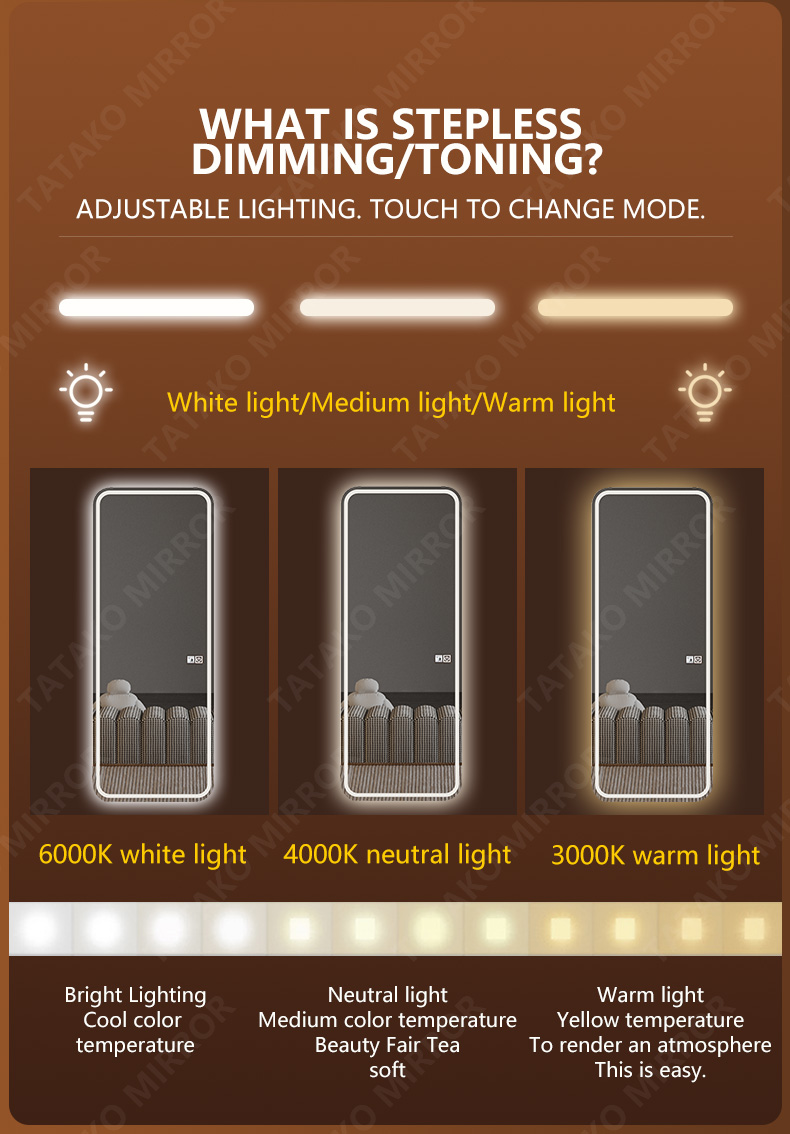 LED full body mirror with tricolor light human body sensing function ...