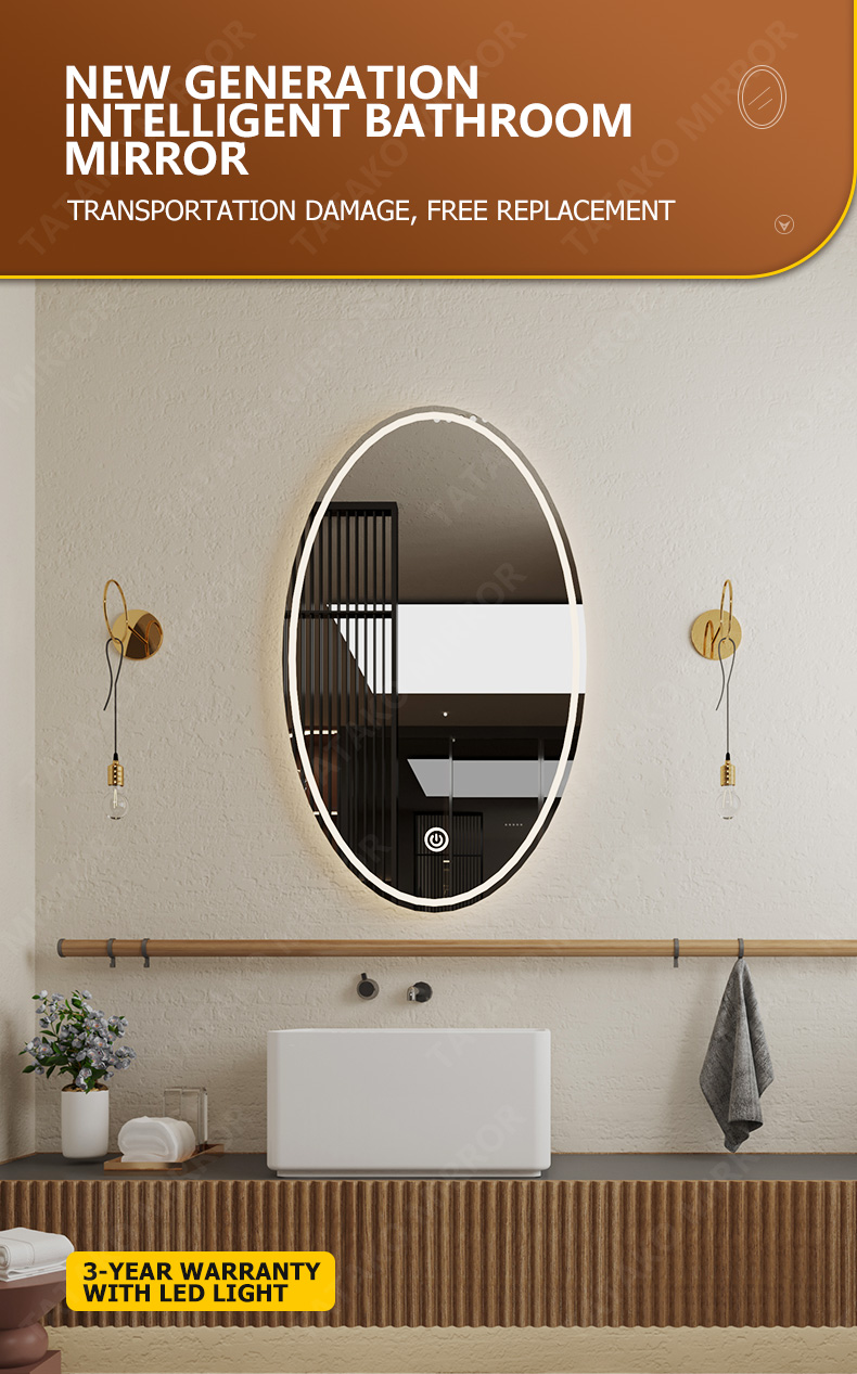 Smart LED bathroom mirror with light tricolor light touch control ...