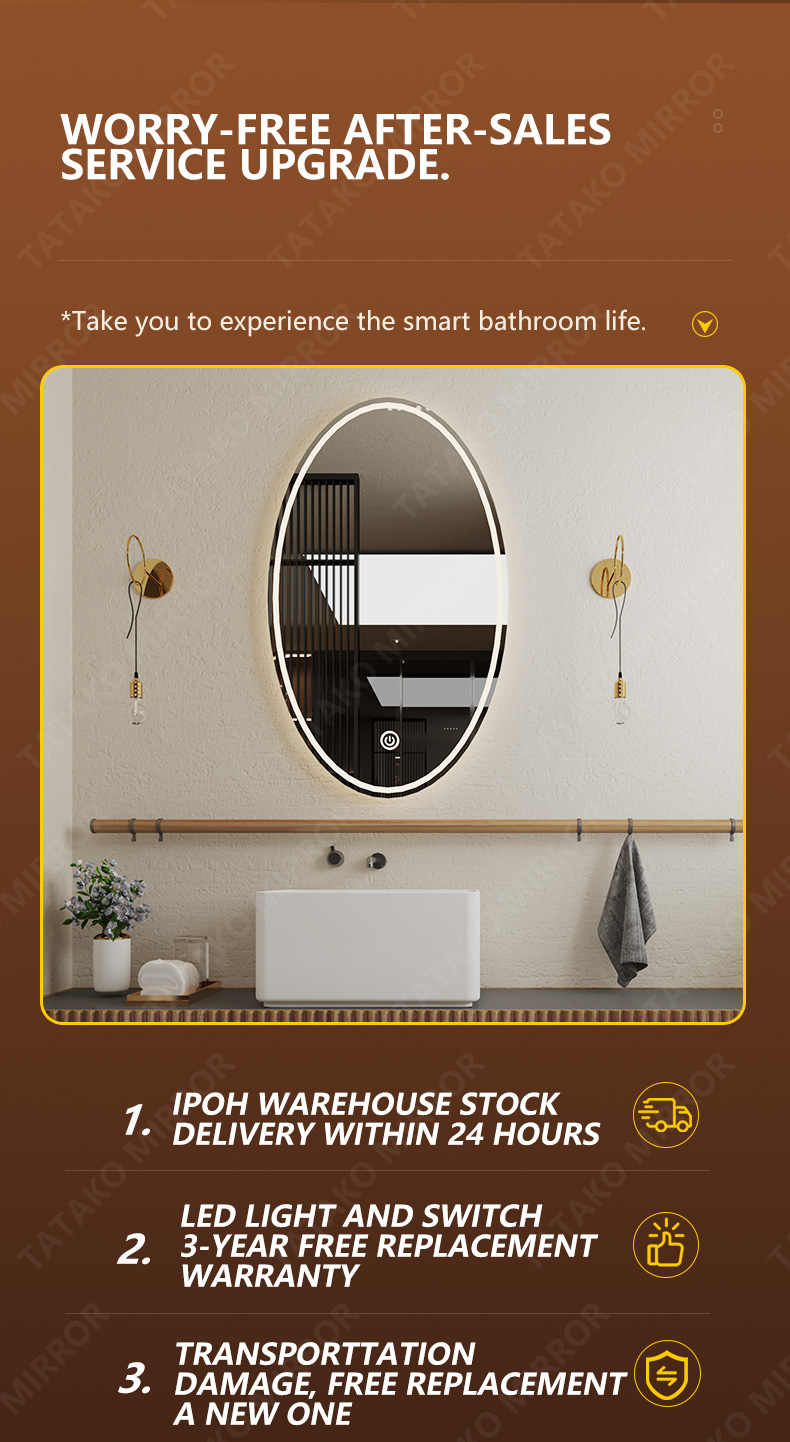 Smart LED bathroom mirror with light tricolor light touch control ...