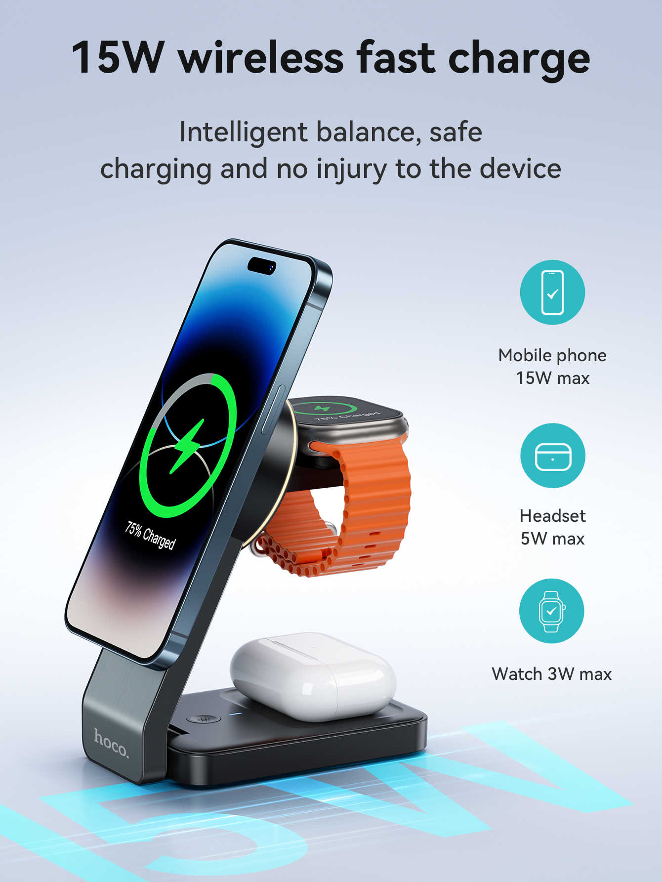 HOCO CQ3 Wireless Charger 3in1 Magnetic Wireless Charging Stand 15W Qi ...