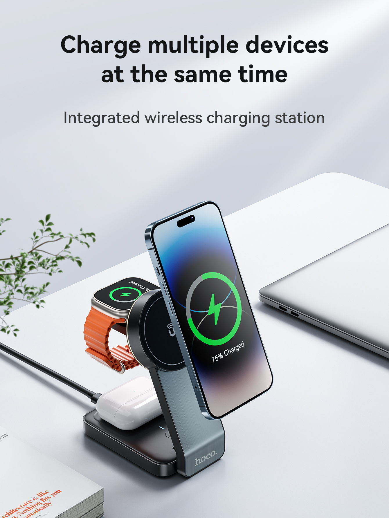 HOCO CQ3 Wireless Charger 3in1 Magnetic Wireless Charging Stand 15W Qi ...