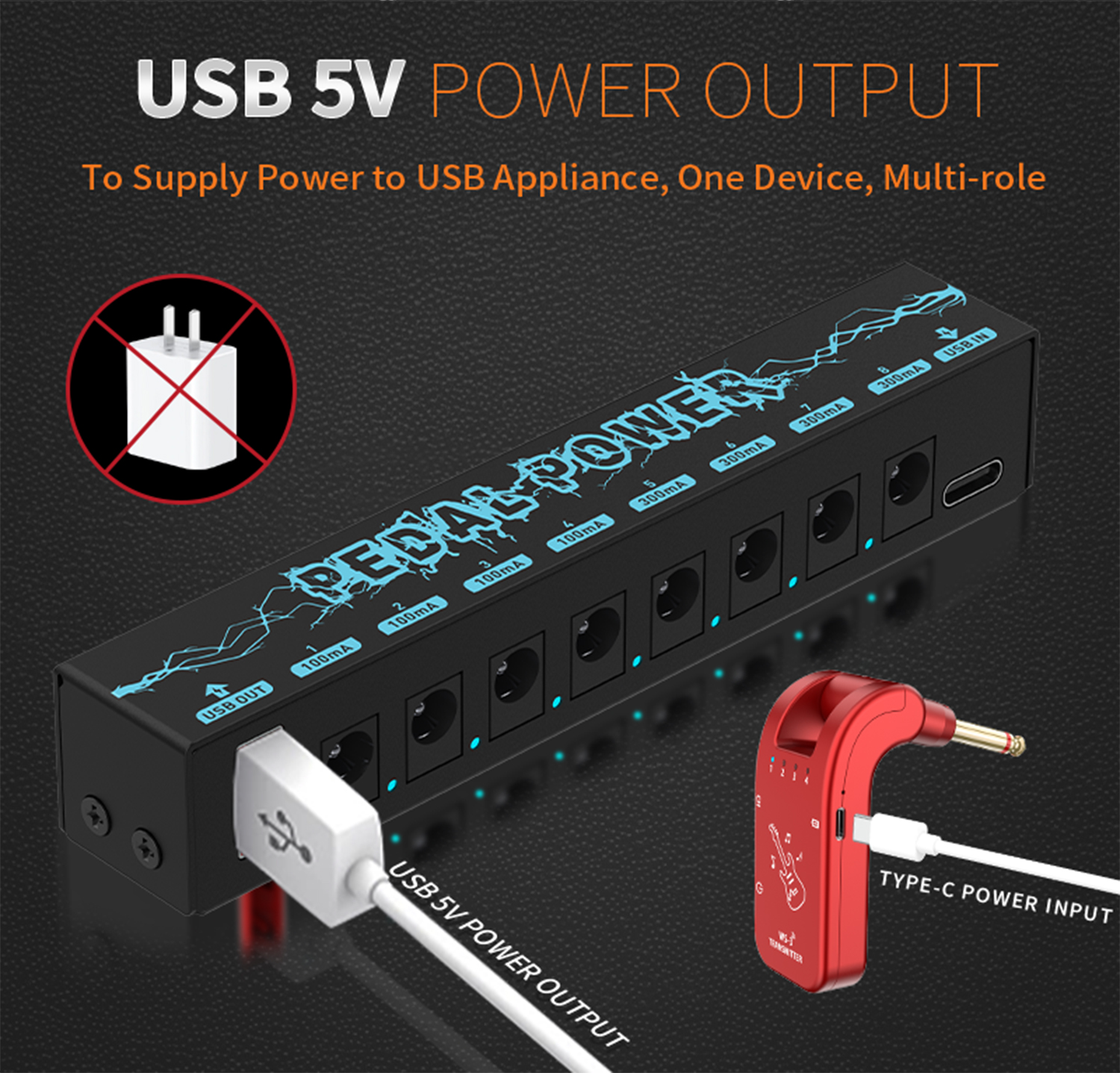 Guitar Effect Pedal Power Supply 8 Isolated DC 9V 100mah or 300mah USB ...