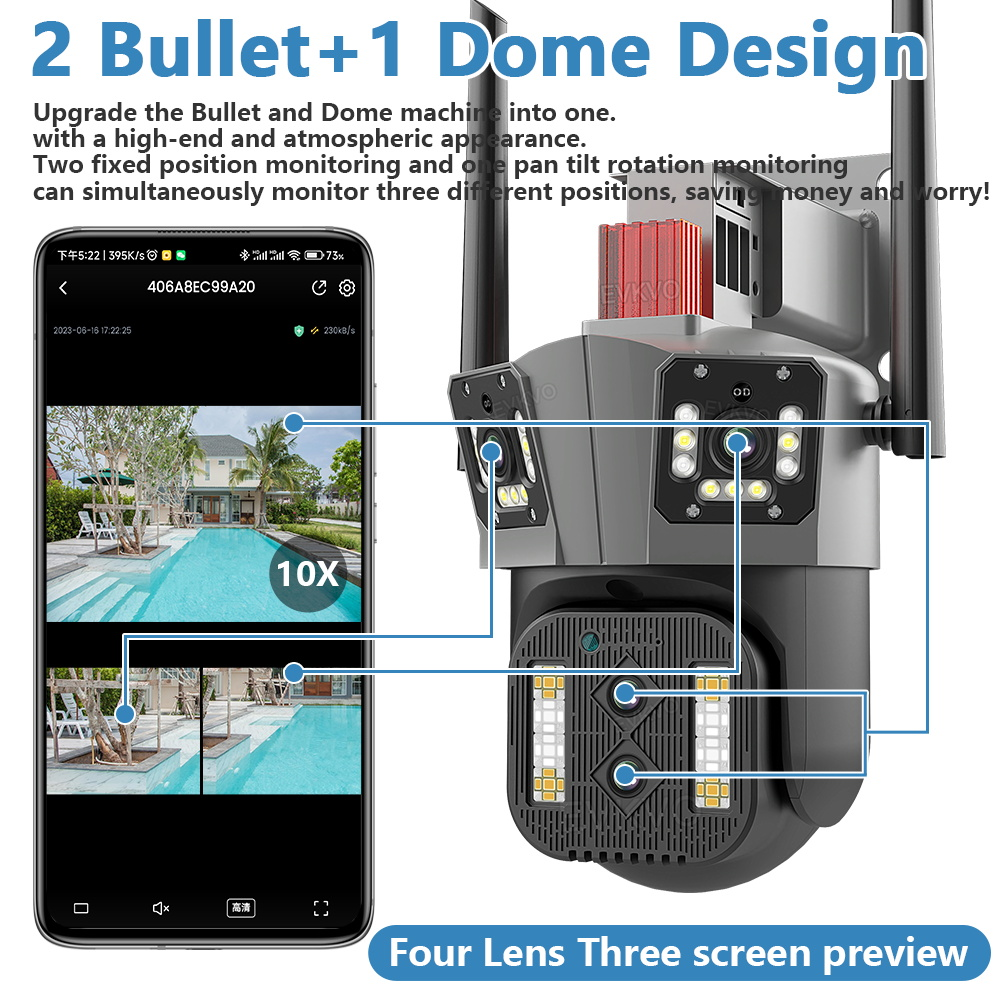 LLSEE 4 lens 16MP 8K 10X optical zoom CCTV wireless WIFI outdoor waterproof 66 camera, IP ...