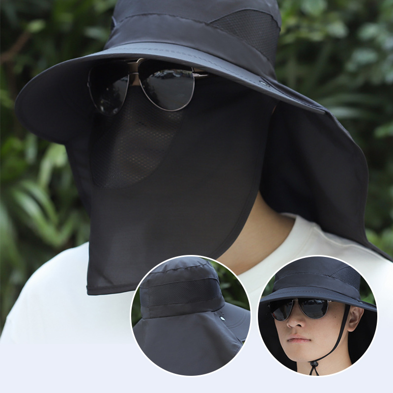 Outdoor Wide-Brimmed Sun Hat Sun Fishing Hat Climbing Jungle Men's Mask ...