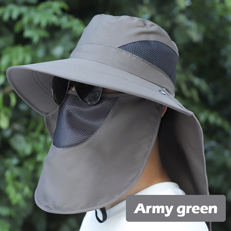 Outdoor Wide-Brimmed Sun Hat Sun Fishing Hat Climbing Jungle Men's Mask ...