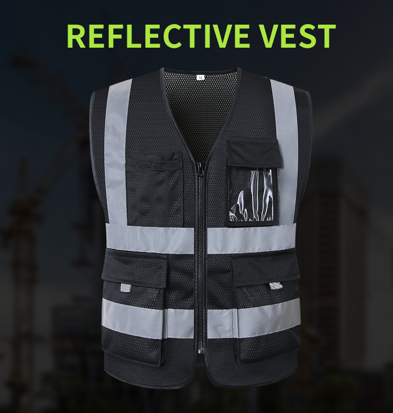 Mesh Black Safety Vest Reflective With Pockets And Zipper|High ...