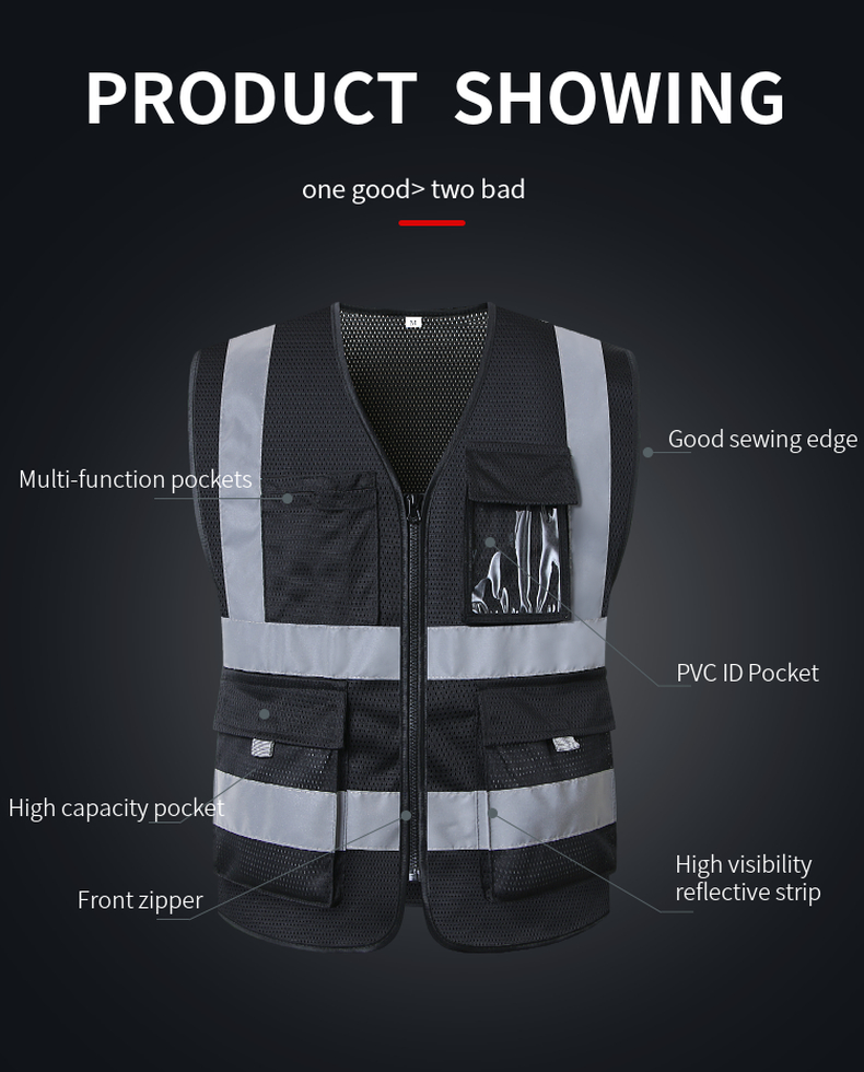Mesh Black Safety Vest Reflective With Pockets And Zipper|High ...