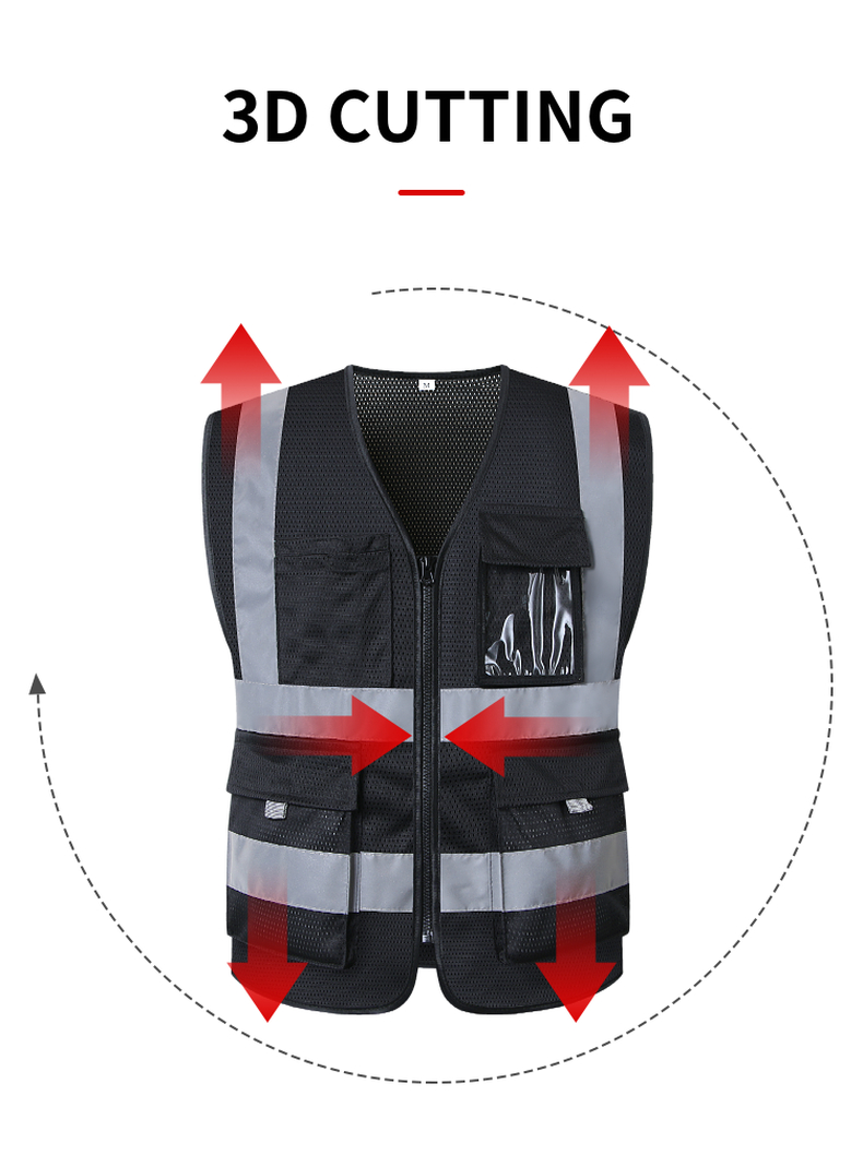Mesh Black Safety Vest Reflective With Pockets And Zipper|High ...