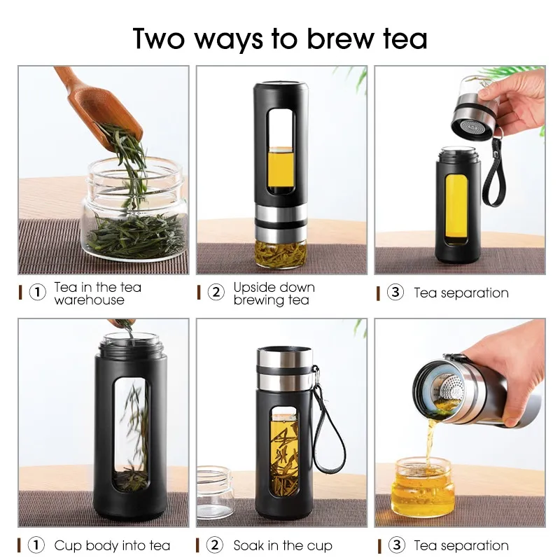 300ml Tempered Glass Water Bottle Sport Teapot Tea Filter Heat Low ...