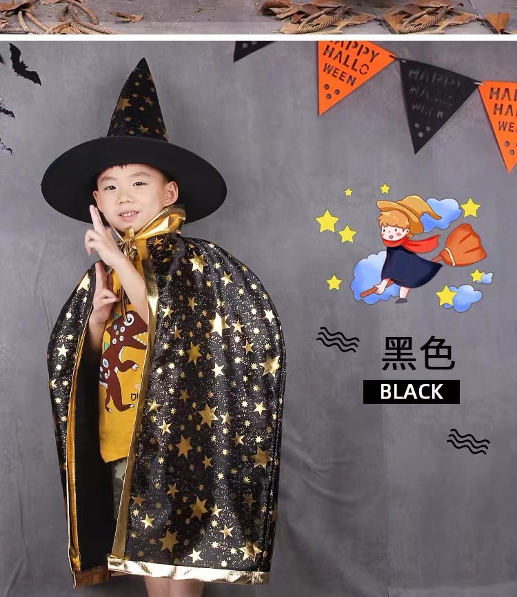 Children Halloween Costumes Wizard Witch Cloak Cape Robe With Pointy ...