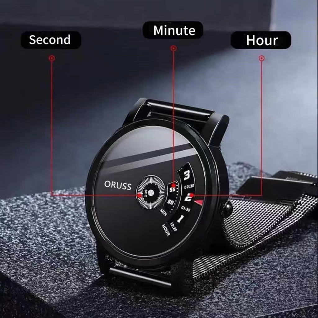 ORUSS Original Men Stainless Steel/Leather Luxury Waterproof Unique ...