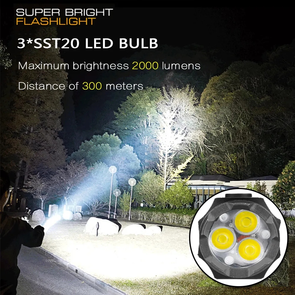 Ultra Bright torch light powerful rechargeable 3LED Flashlight ...