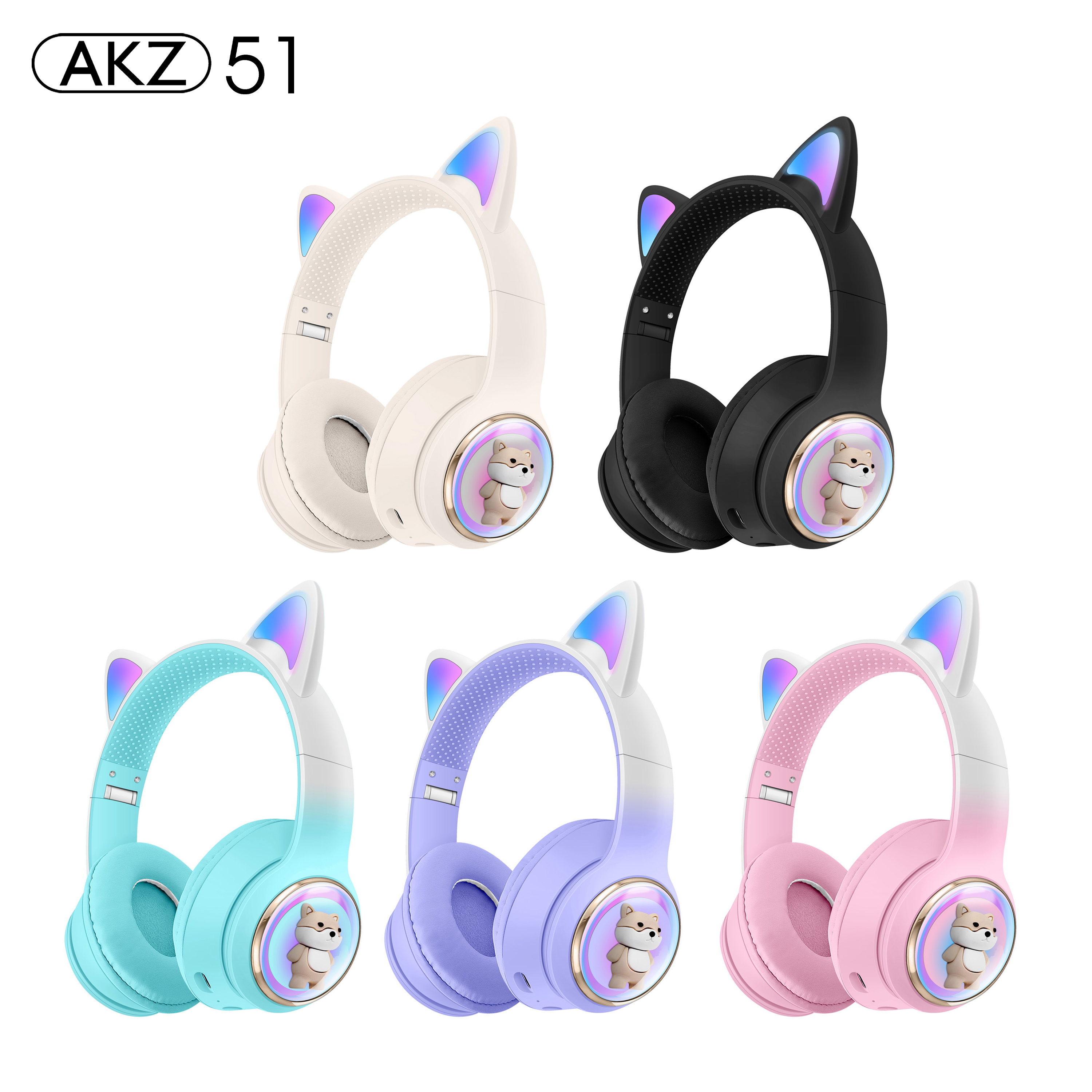 RGB Cat Ear Wireless Headphones for PC Cute 3D Space Capsule Cat ...