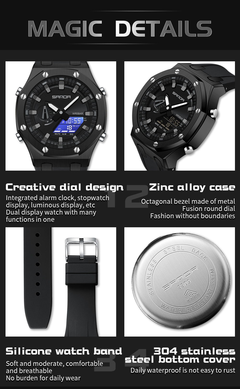 SANDA Top Brand Luxury Men's Fashion Sports Watches Waterproof Men's ...