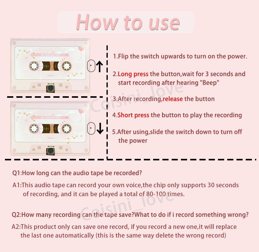 [Coisíní] 1Pcs No One But You Recording Voice Tape Pink Recording Tape ...