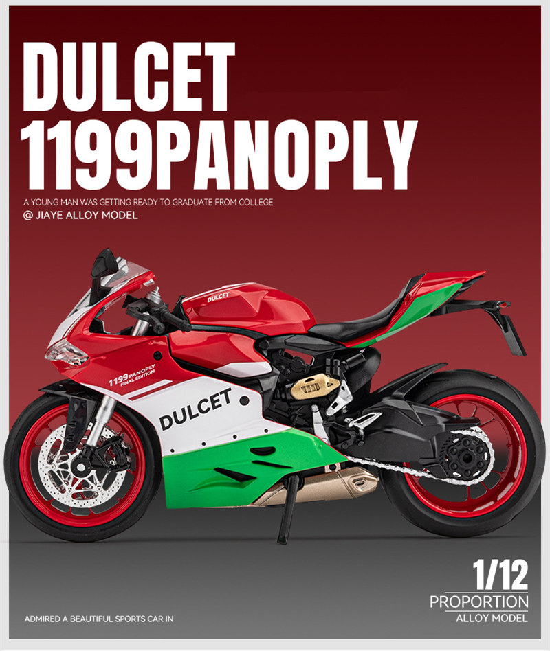 1:12 Scale DUCATI 1199 Alloy Diecast Motorcycle Model With Light Sound ...