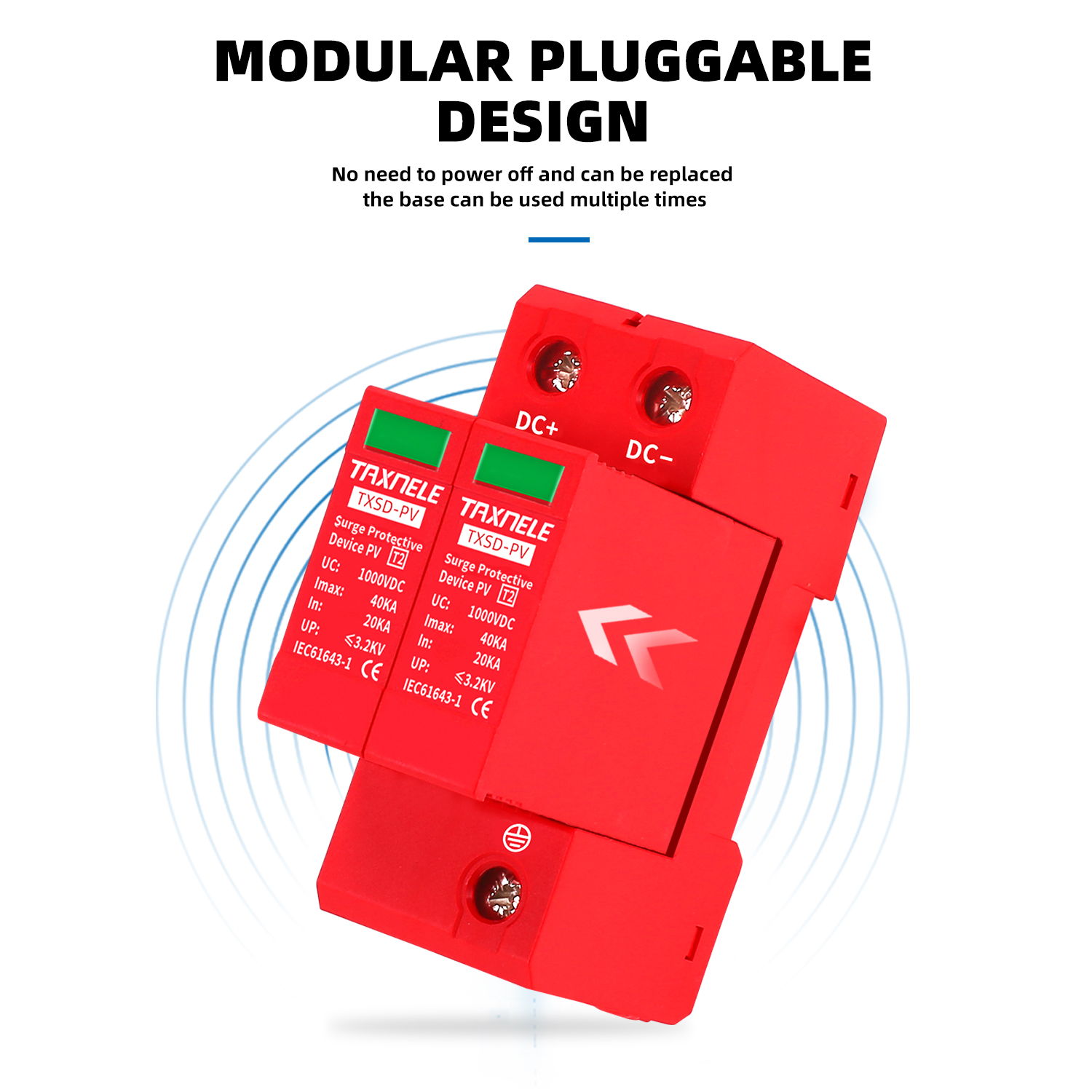 DC SPD Surge Protective Device 2P 40KA 60KA 600V 800V 1000V Solar PV ...