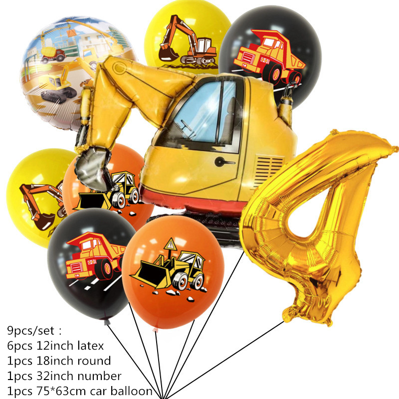 9pcs Construction vehicles Number Balloon engineering Truck Balloon ...