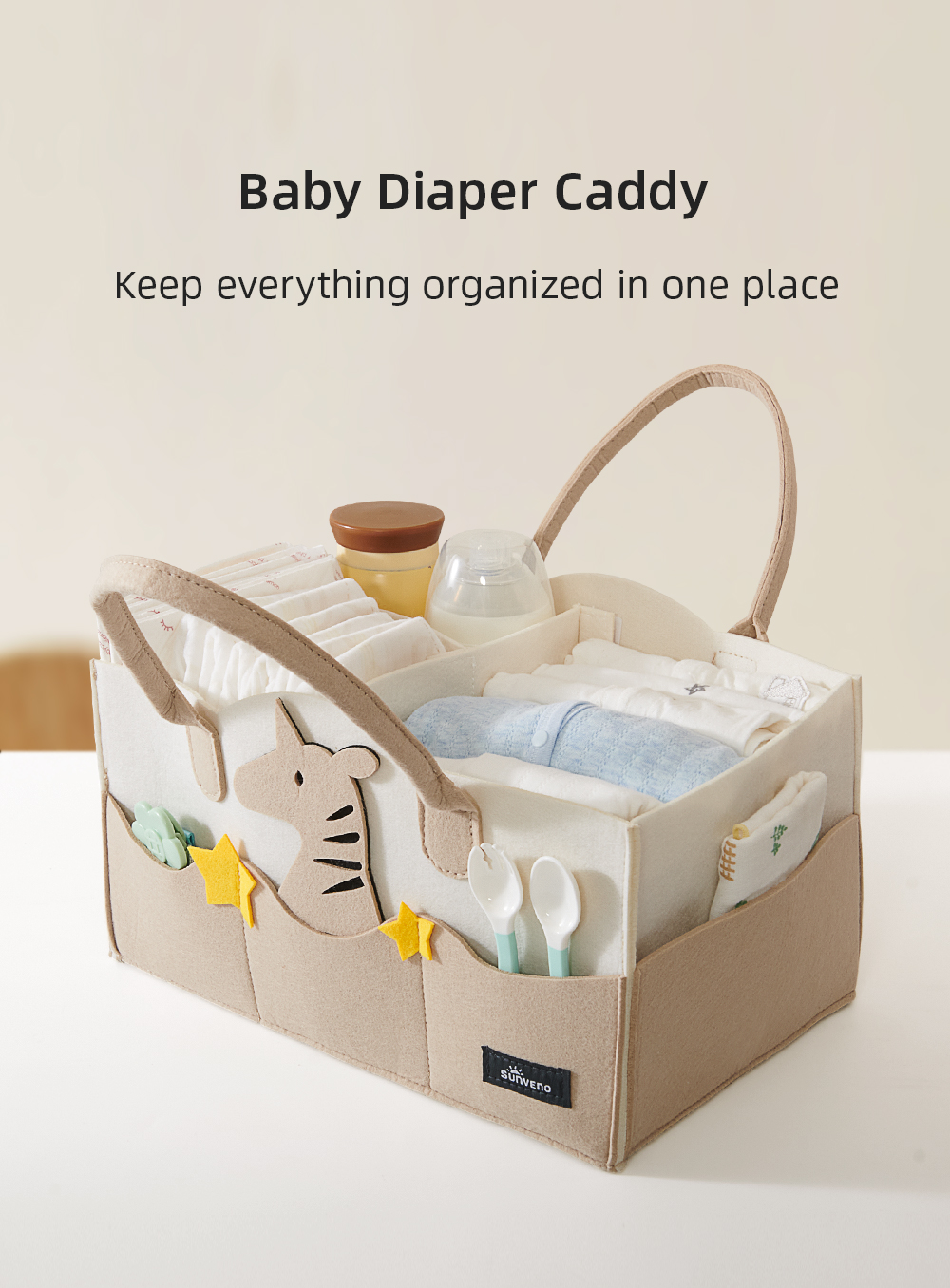 SUNVENO Portable Baby Diaper Caddy Organizer Storage Basket,Holder Bag ...