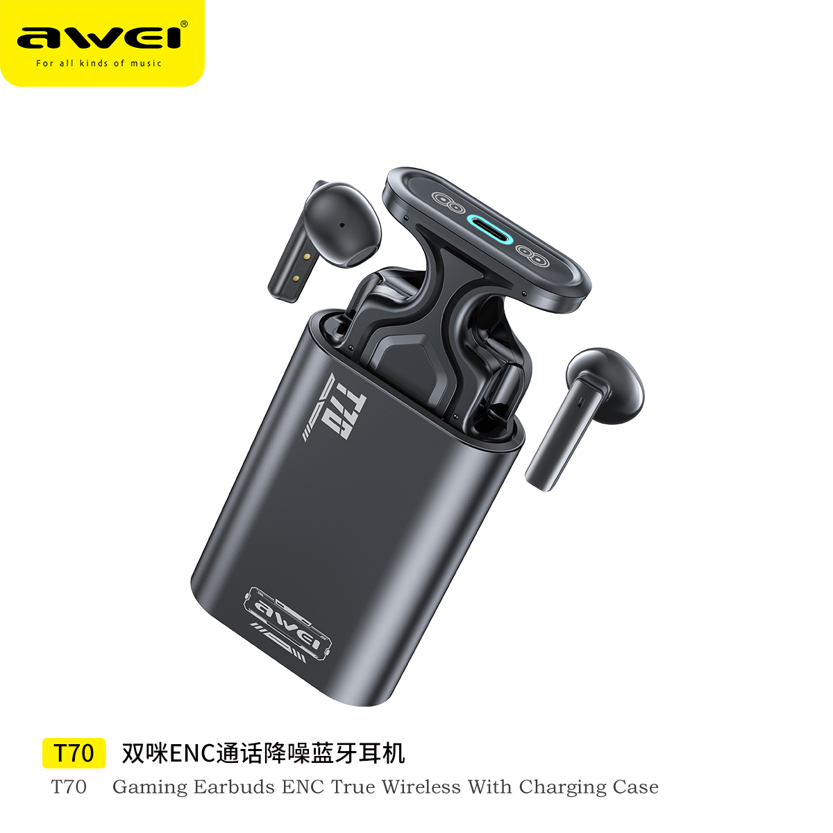 Awei T70 Noise Cancelling Gaming Earphone Bluetooth 5.3 38ms Low ...