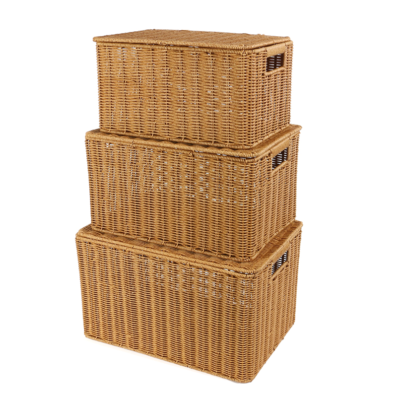 Rattan Basket Storage Box Wicker Woven Straw Storage Basket with Cover ...