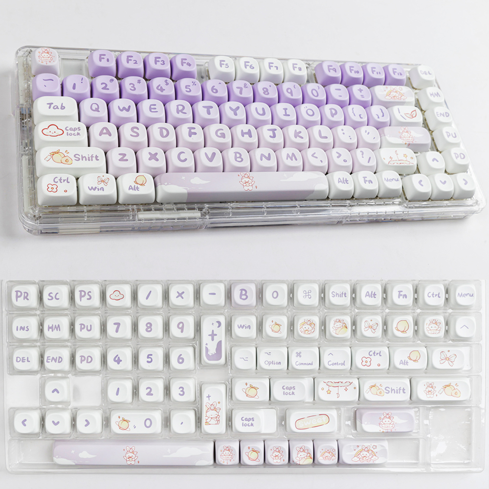 Purple Gradient Rabbit Keycaps 142Keys/Set PBT MOA Profile DYE-SUB DIY ...