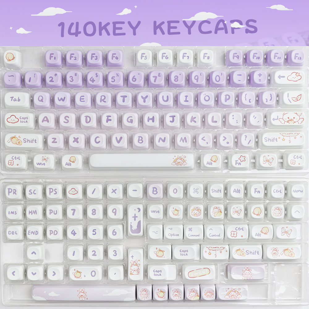 Purple Gradient Rabbit Keycaps 142Keys/Set PBT MOA Profile DYE-SUB DIY ...