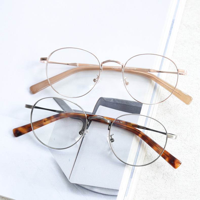 Fashion Retro Metal Circular Glasses Frame Male and Female Flat Light ...