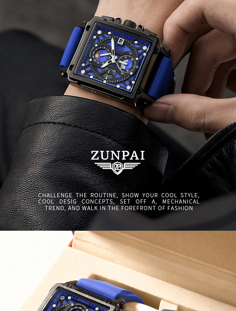 ZUNPAI Jam Tangan Lelaki Original Waterproof Stainless Steel Rubber ...