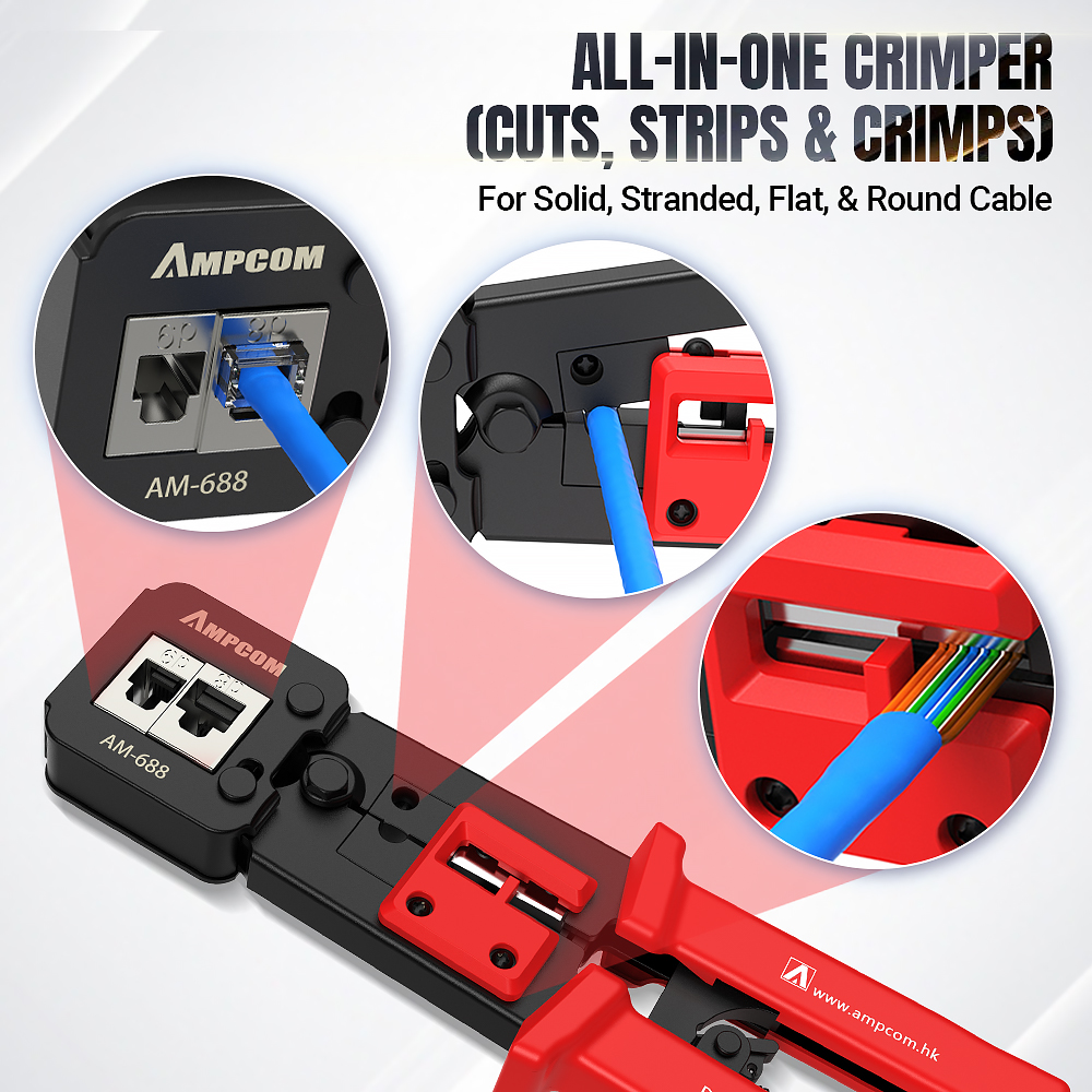 AMPCOM Pass Through RJ45 Crimper Tool, Lan Tester Tools Kit Sets ...