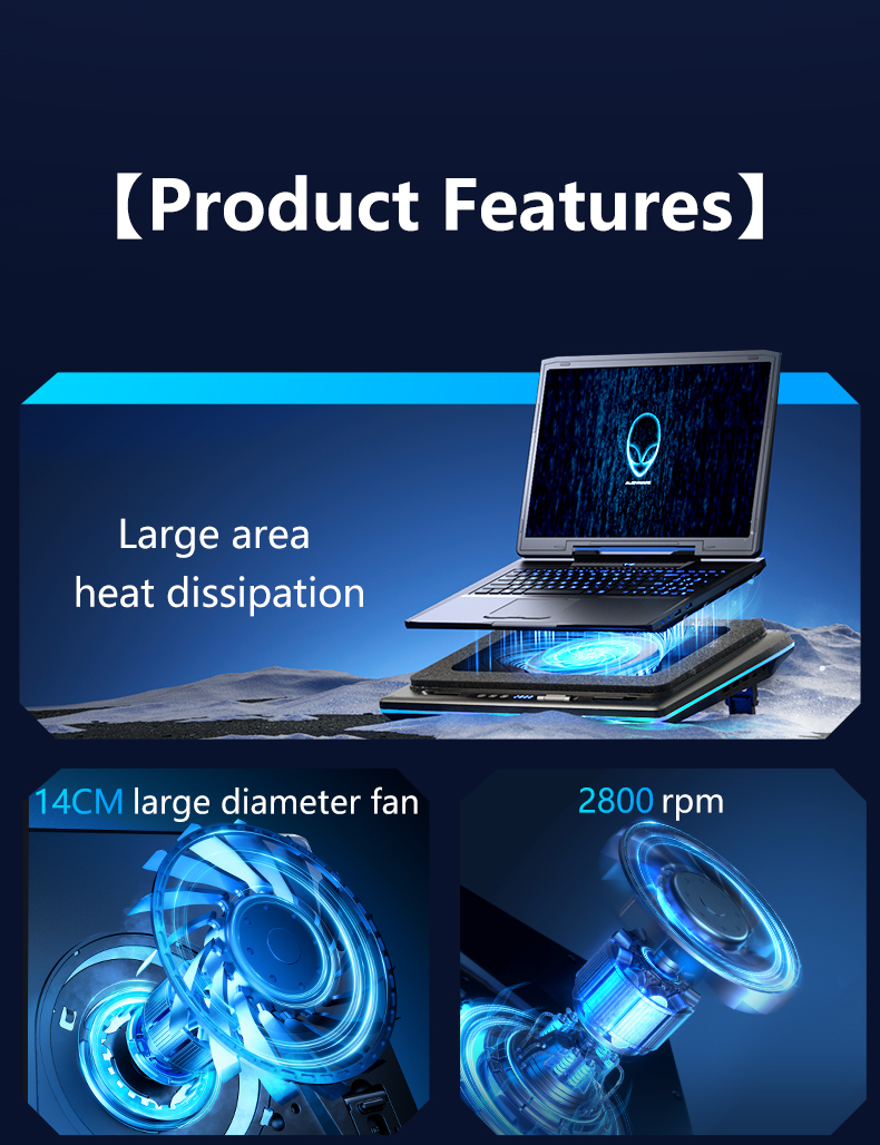 Llano V12 Powerful Turbo Fan 2800RPM Laptop Cooler Pad Led Light 3 USB ...