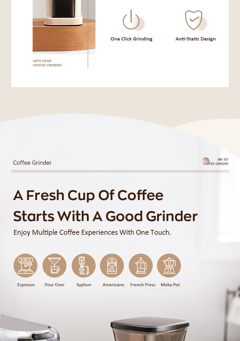 Cafelffe Automatic Electric Coffee Grinder With 48 Gears For Espresso ...