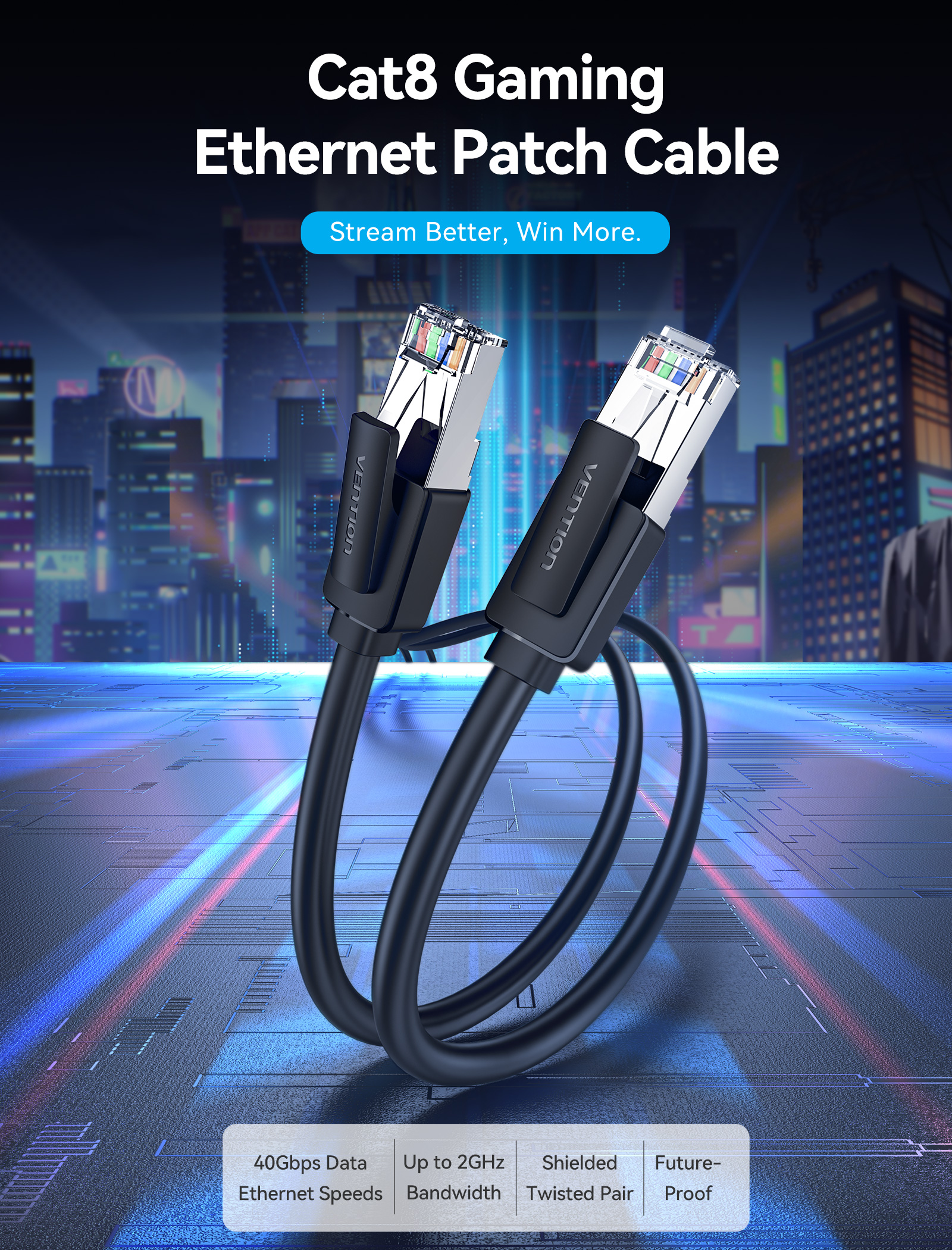 Vention Cat8 SFTP Gaming Ethernet Patch Cable 40Gbps 2000MHz Super ...