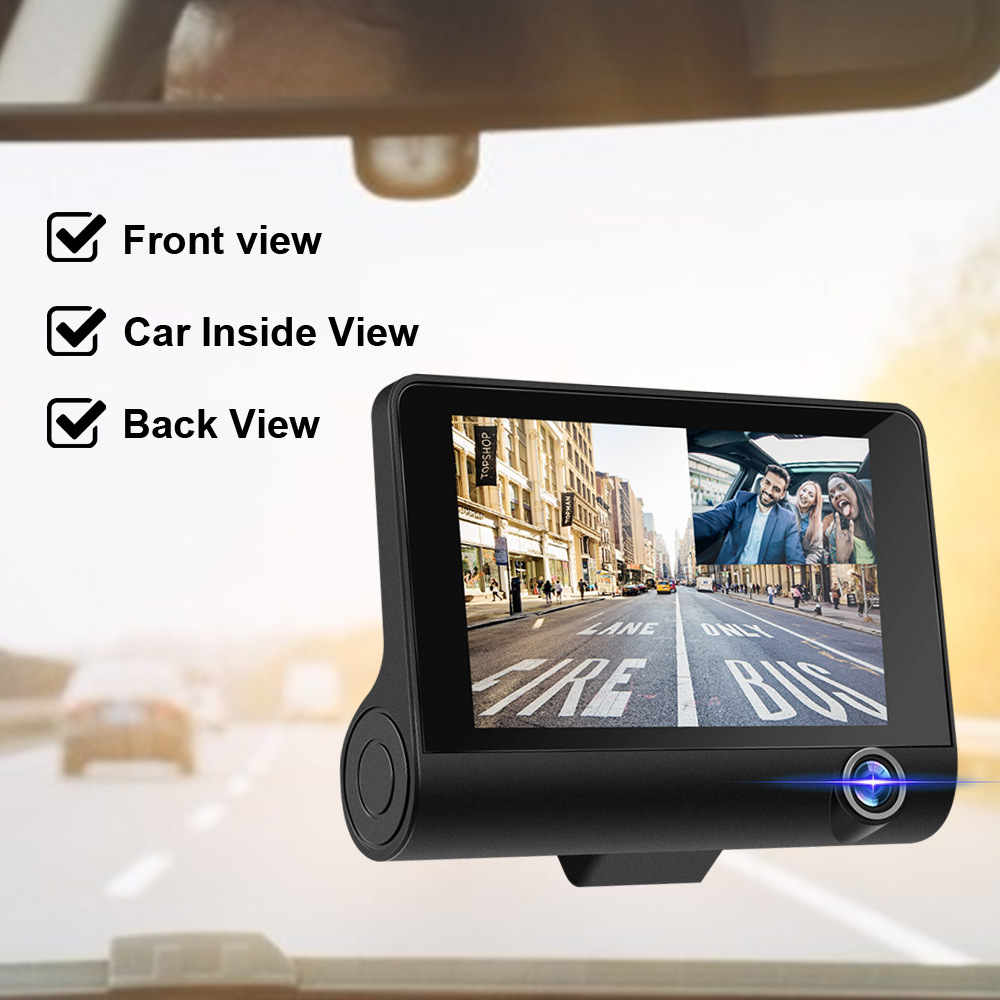 Car recorder Rear view mirror Three lens 64GB car monitoring HD 1080P ...