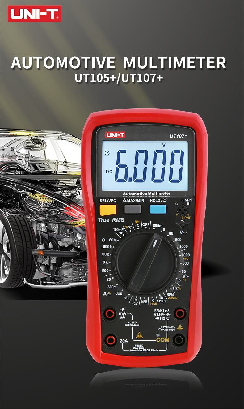 UNI-T Digital Automotive Multimeter Car meter UT105+ UT107+ AC DC ...