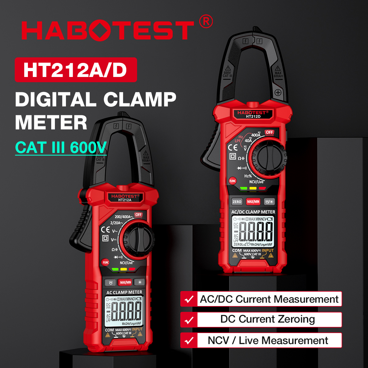 HABOTEST HT212 DC/AC Current Digital Clamp Meter 4000 Counts 400A Amp ...