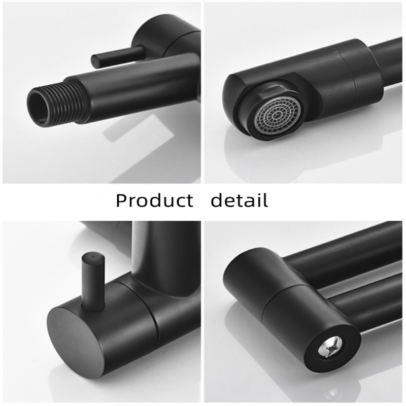 Kitchen Faucets Black solid Brass Single Cold Wall Mounted Bathroom 360 ...