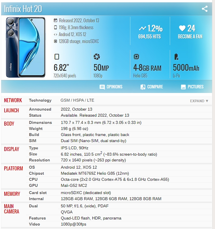 Original LCD For Infinix Hot 20 4G X6826 X6826B/ Hot 20 Play X6825 ...
