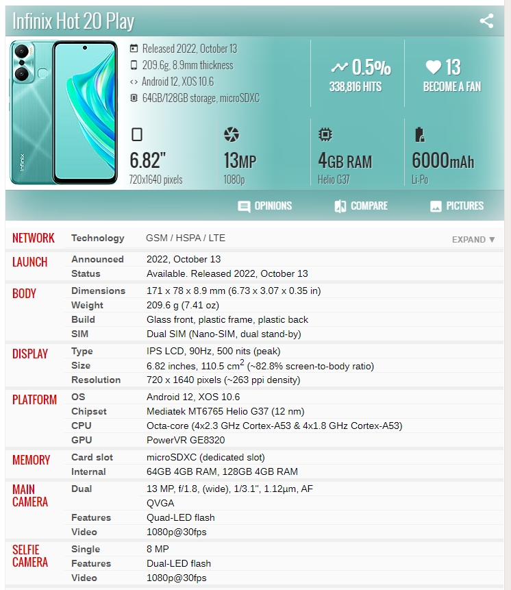 Original LCD For Infinix Hot 20 4G X6826 X6826B/ Hot 20 Play X6825 ...