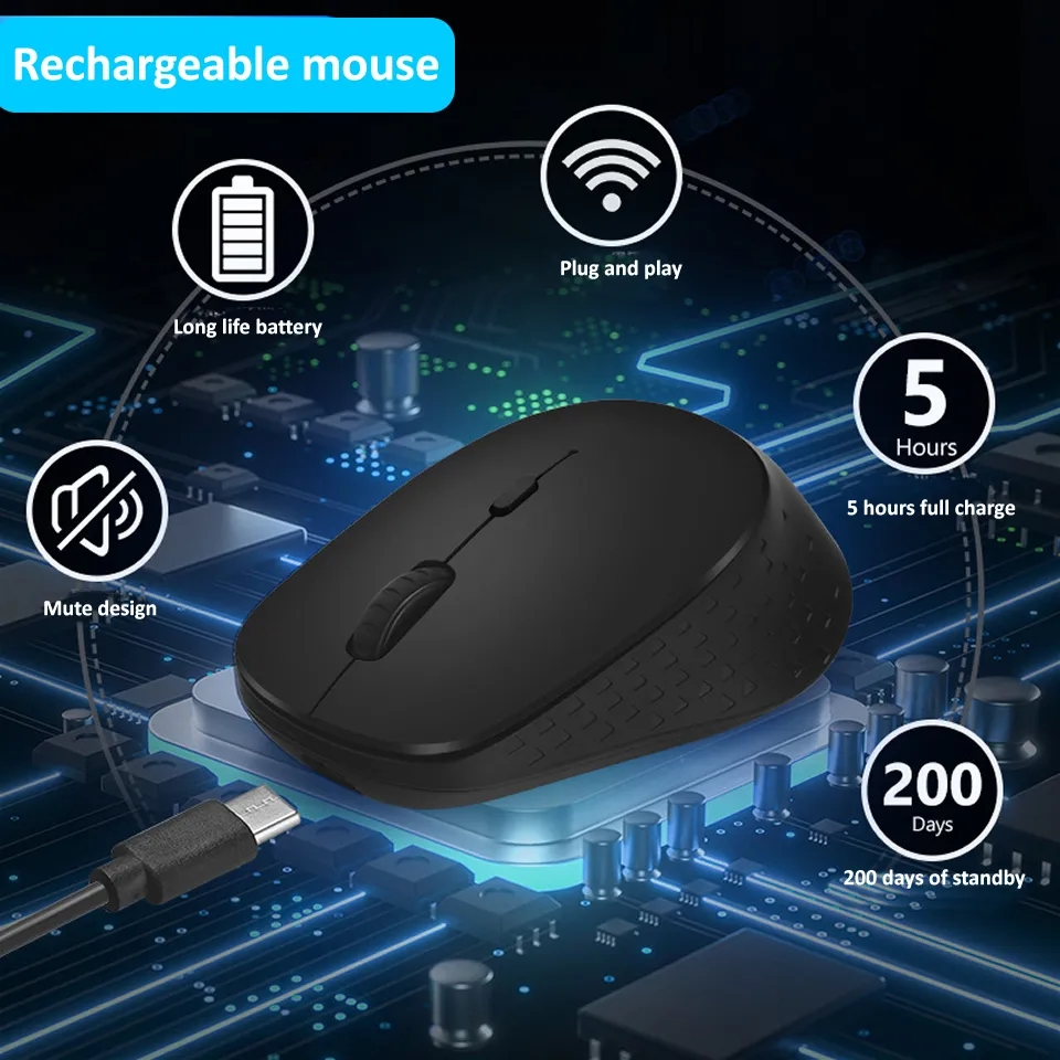 Type C Wireless Mouse Rechargeable Silent Click Ergonomic Mouse 3 DPI ...