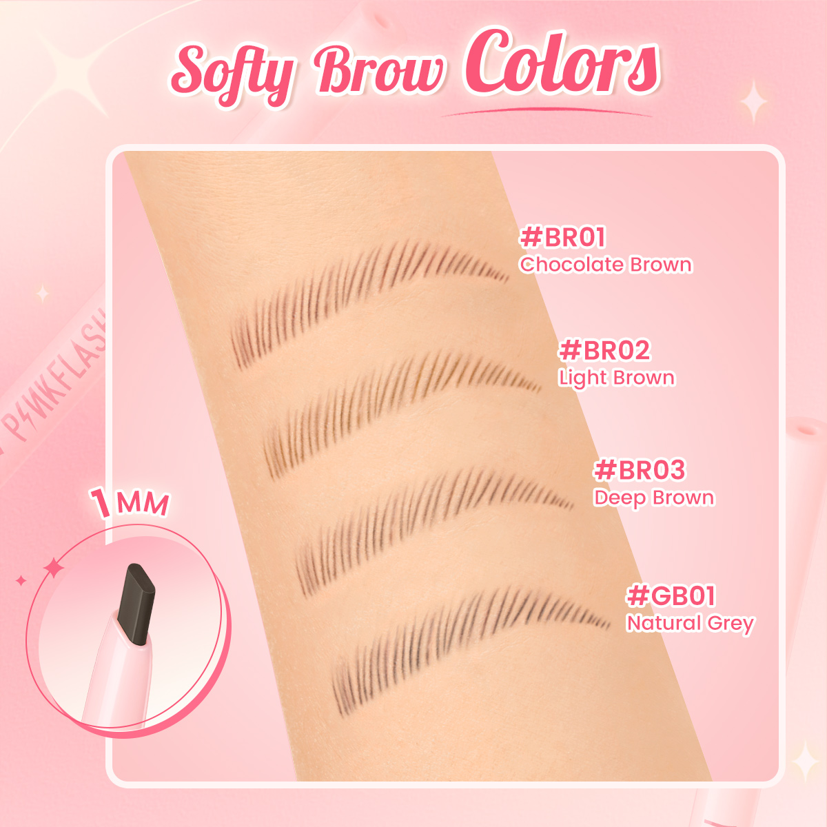 PINKFLASH SkinnyLine 1mm Micro Fine Retractable Eyebrow Pencil Precise ...