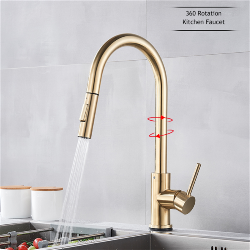 Touch Kitchen Faucet Brushed Gold Pull Out Sensor Faucets Rotatable ...