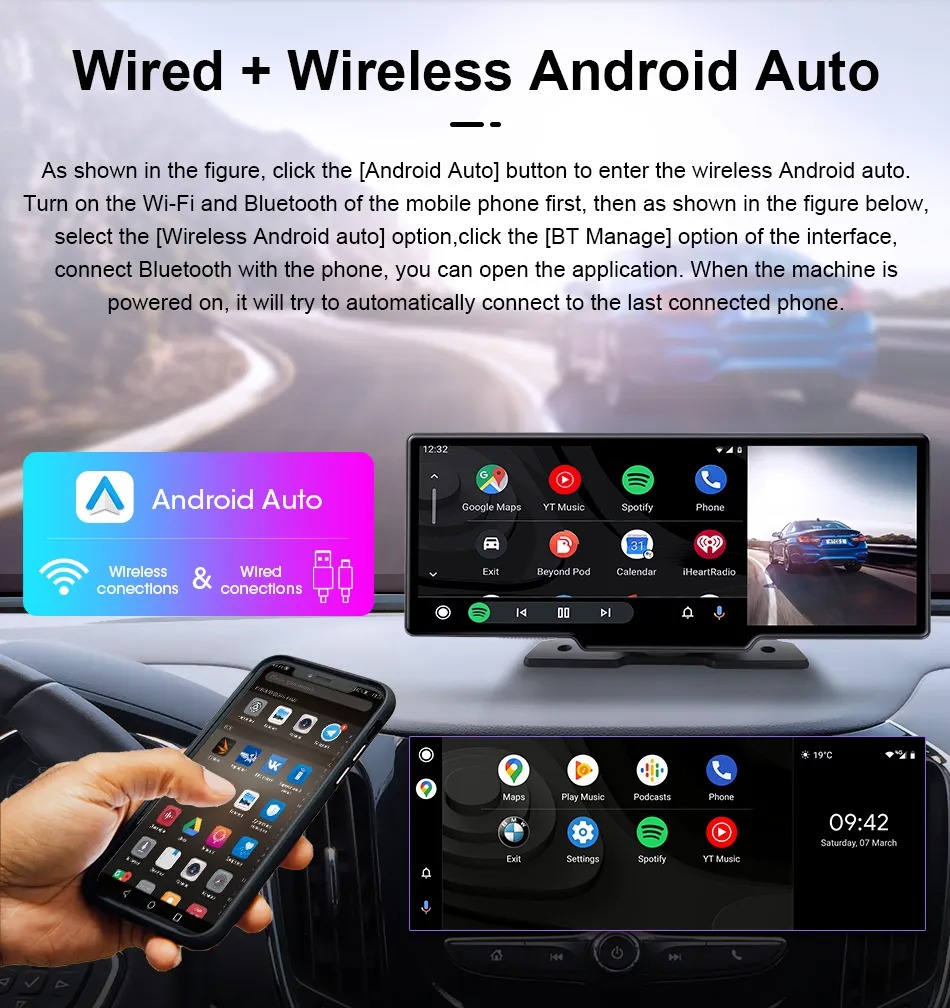 EKLEVA Auto Wi-Fi 4K Car DVR Wireless CarPlay Android Dash Cam(10.26 ...