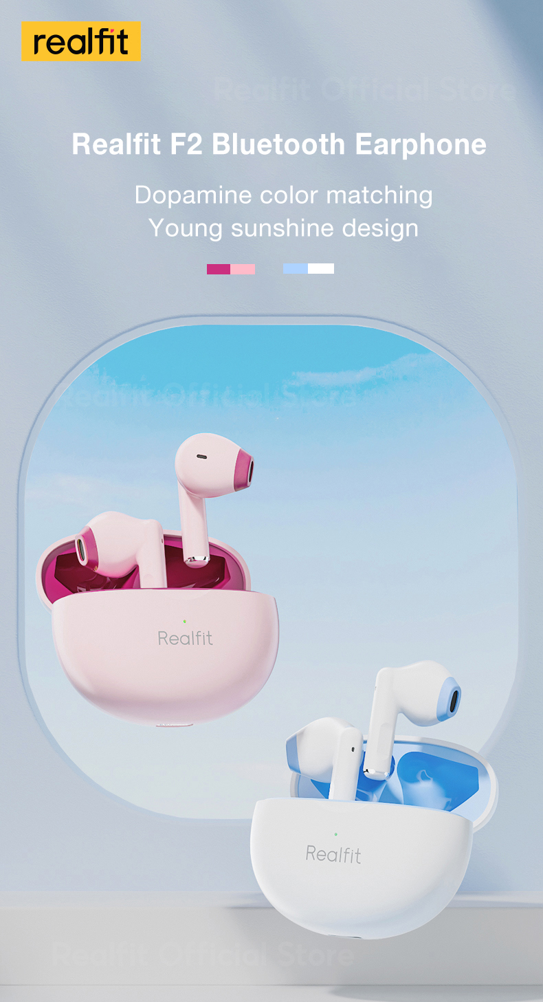 Realfit F2 Bluetooth Earphone Dopamine-Color Wireless Earbuds with Mic ...