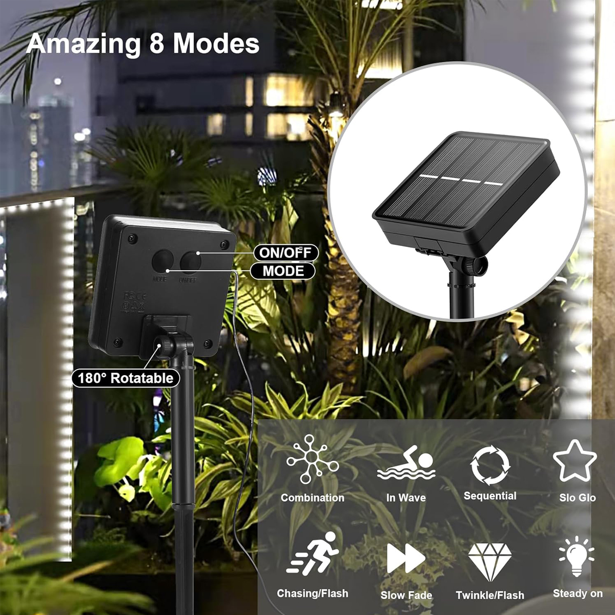 Solar LED Strip Lights 3M/5M LED Solar Powered LED Strip Lights, 8 ...