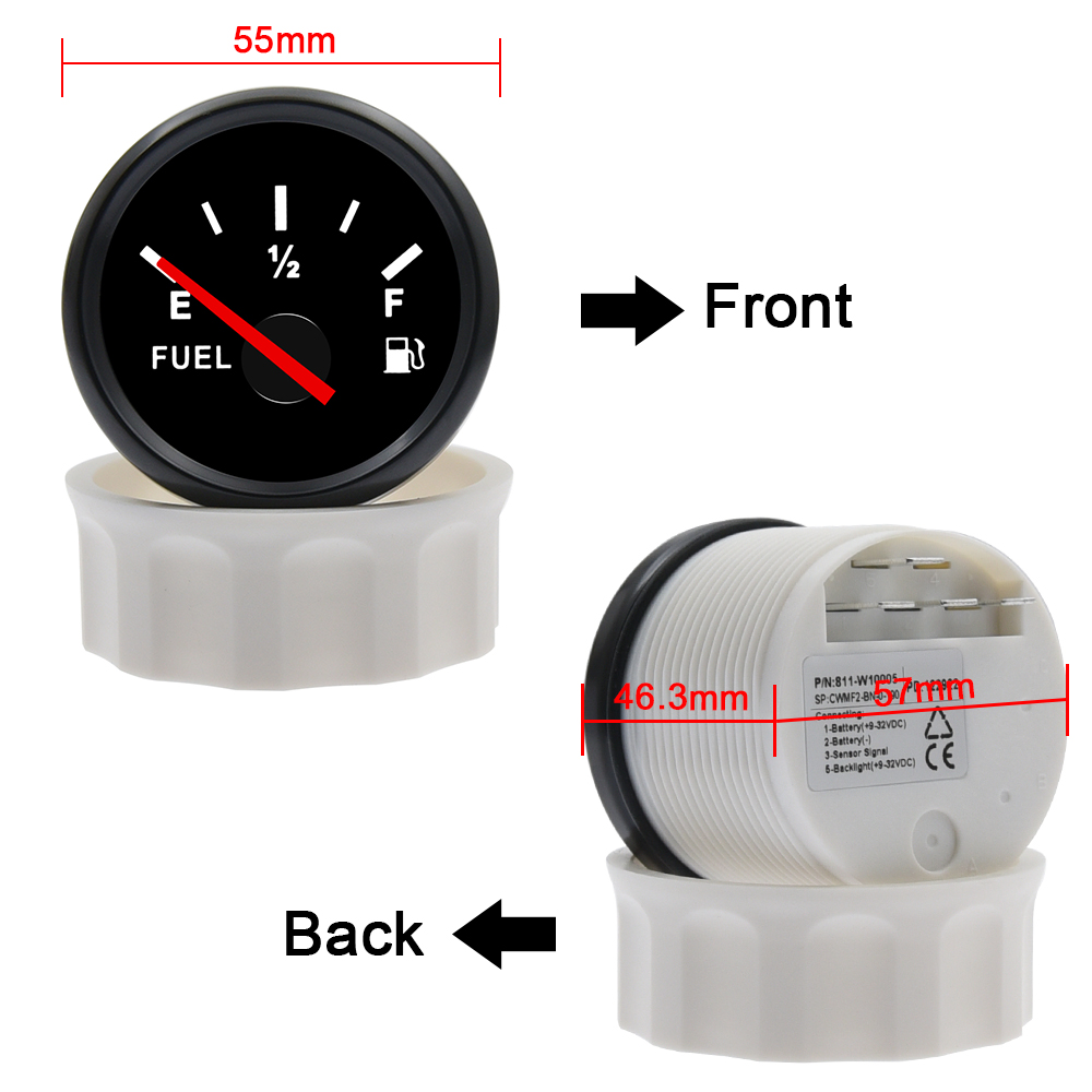 0-190 Ohm Fuel Level Gauge With Fuel Level Sensor 52mm Fuel Level Meter With Red Backlight Oil ...