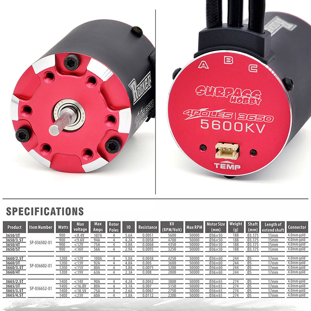 SURPASS HOBBY Rocket-RC 1/10 Brushless Motor And ESC 60A 90A F540 F550 ...