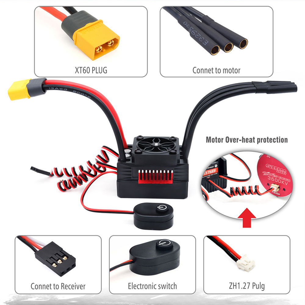 SURPASS HOBBY Rocket-RC 1/10 Brushless Motor And ESC 60A 90A F540 F550 ...
