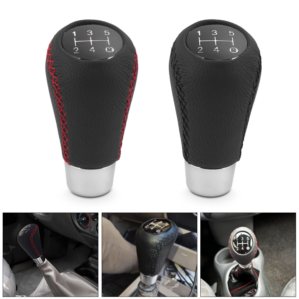 Universal 5 Speed Gear Shift Knob Manual Leather Red Stitch M8 M10 M11 ...