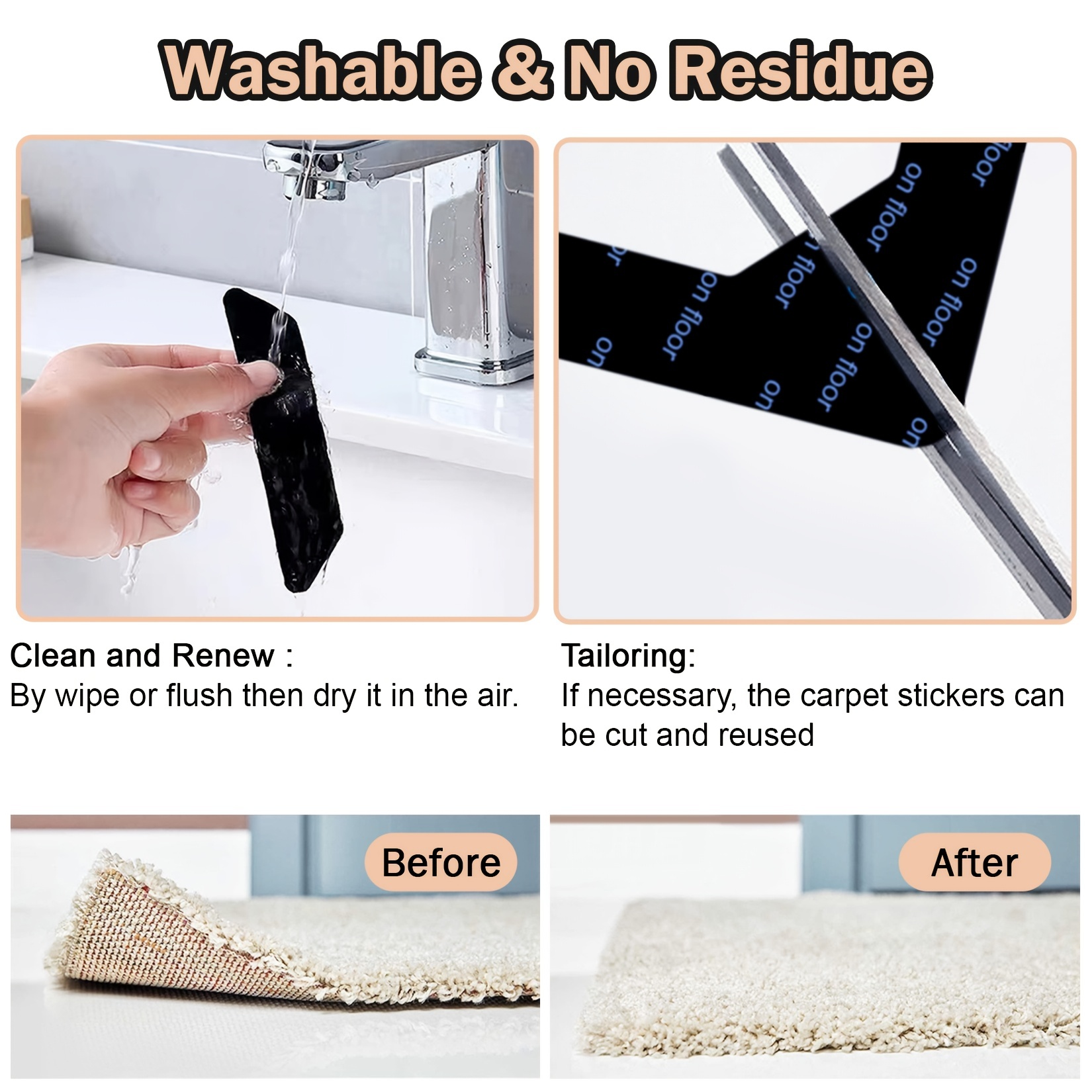 4/8pcs Carpet Tape Non Slip Rug Tape Reusable Rug Pad Gripper for Area ...